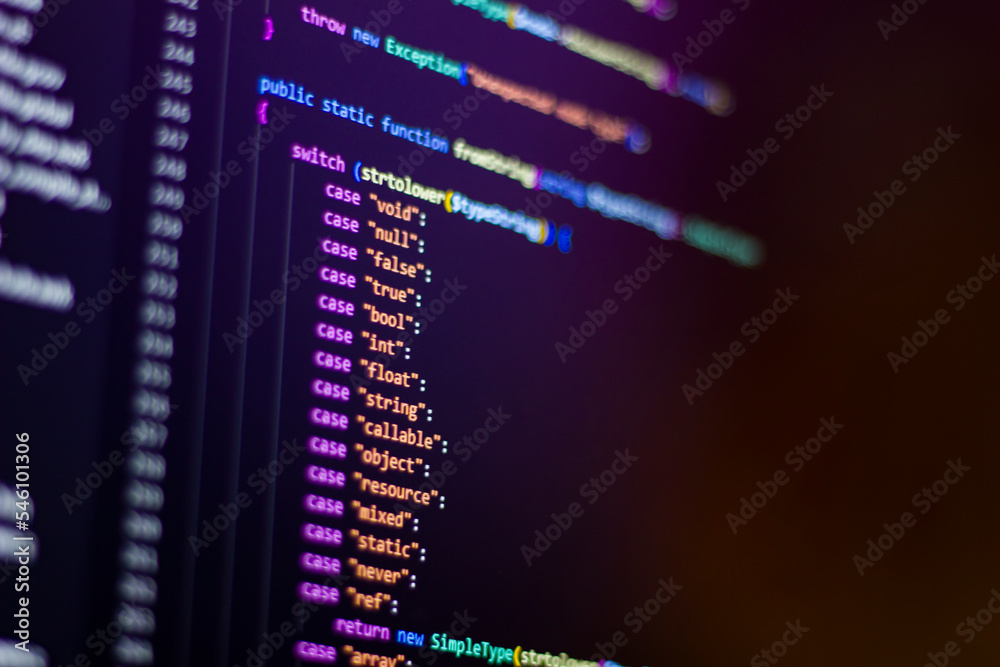 PHP Laravel coding. Backend code can be used as background Stock Photo ...