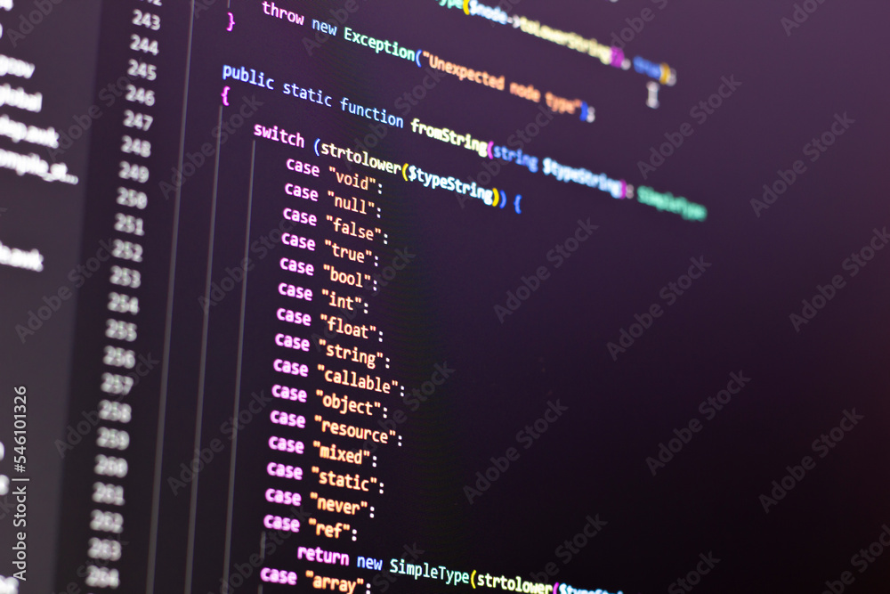 PHP Laravel coding. Backend code can be used as background Stock Photo | Adobe Stock