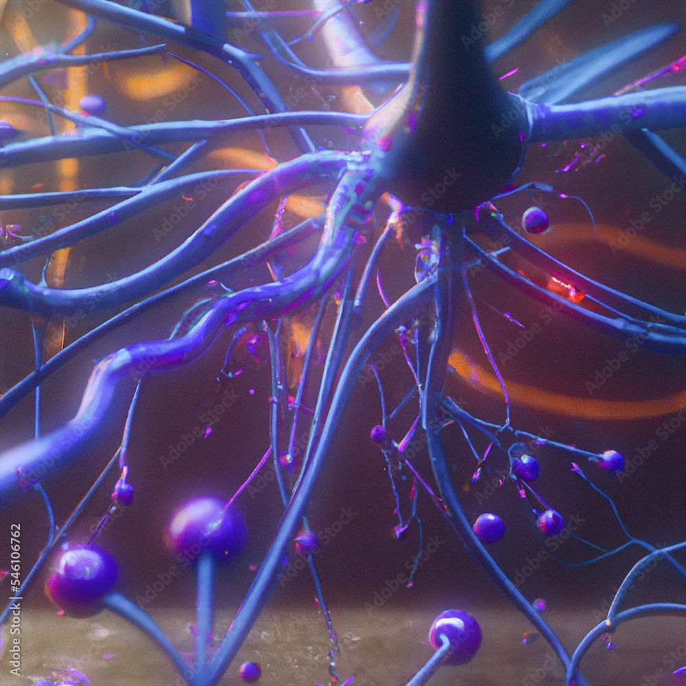 Microscopic view of neurons. Brain connections. Synapses. Communication and cerebral stimulus ...