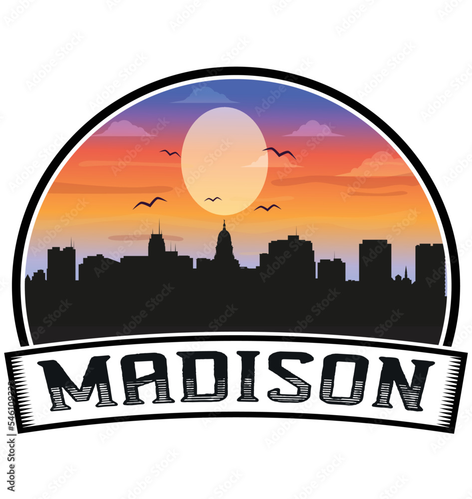 Madison Wisconsin USA Skyline Sunset Travel Souvenir Sticker Logo Badge ...