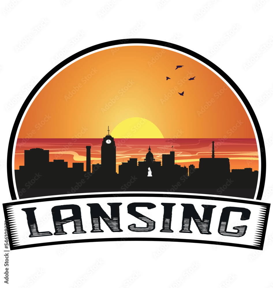 Lansing Michigan USA Skyline Sunset Travel Souvenir Sticker Logo Badge ...