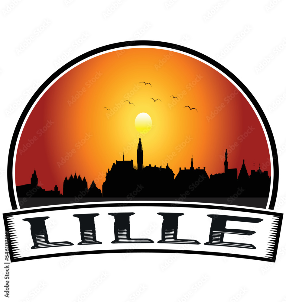 Lille France Skyline Sunset Travel Souvenir Sticker Logo Badge Stamp ...