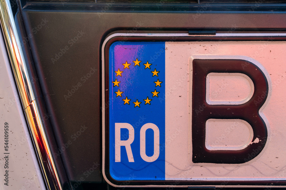 Part Of A License Plate In Romania With The Symbols Of The European part-of-a-license-plate-in-romania-with-the-symbols-of-the-european