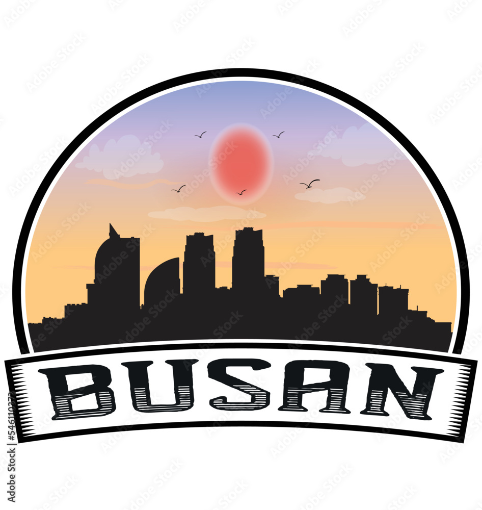 Busan South Korea Skyline Sunset Travel Souvenir Sticker Logo Badge ...