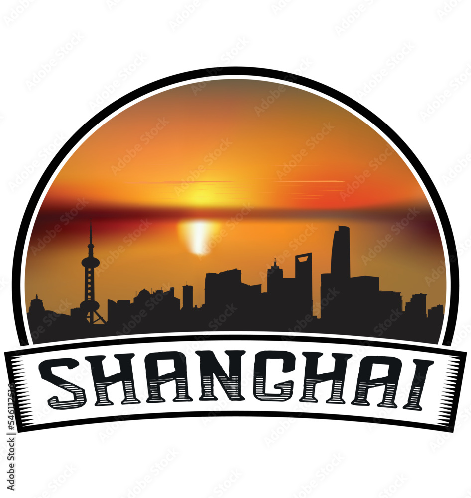 Shanghai China Skyline Sunset Travel Souvenir Sticker Logo Badge Stamp ...