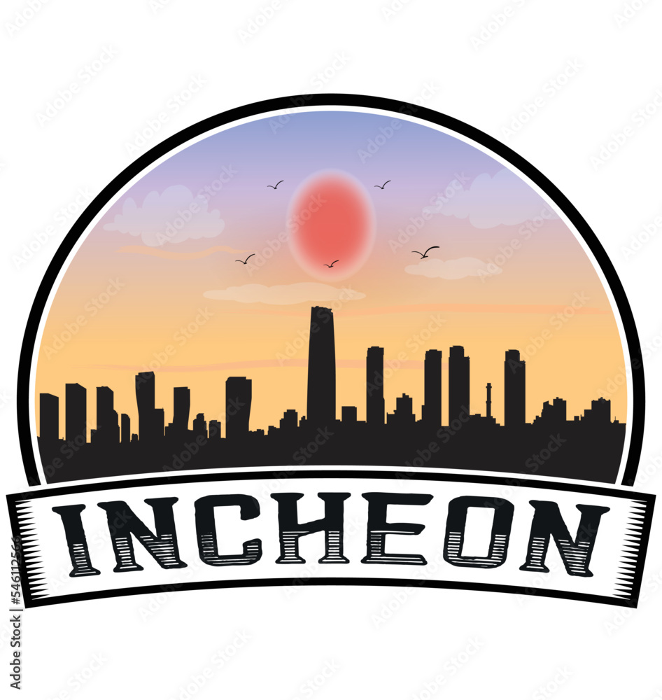 Incheon South Korea Skyline Sunset Travel Souvenir Sticker Logo Badge ...