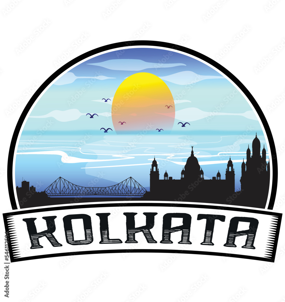 Kolkata India Skyline Sunset Travel Souvenir Sticker Logo Badge Stamp ...