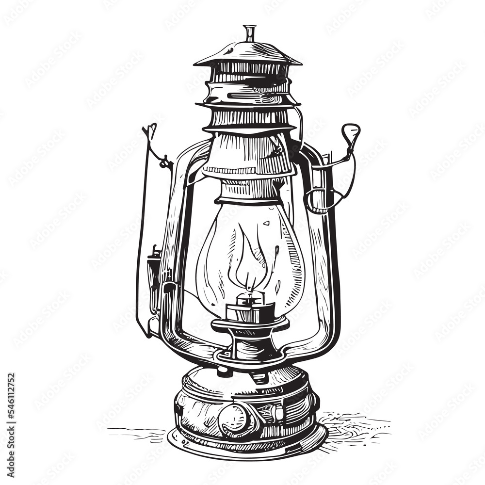 Kerasin lamp hand drawn engraving style sketch Vector illustration ...