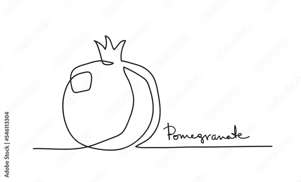 Pomegranate. Modern single line art drawing. Outline draw design vector ...