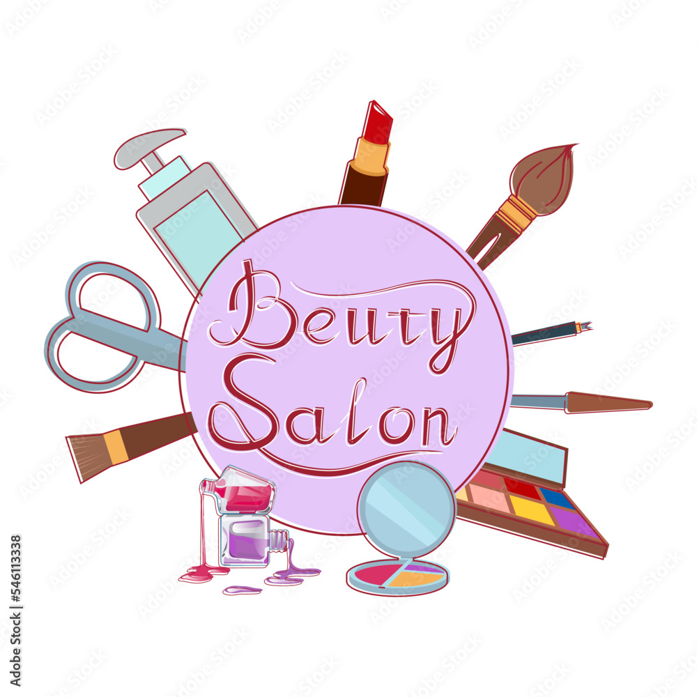 Round frame for text with beauty industry items around the perimeter ...