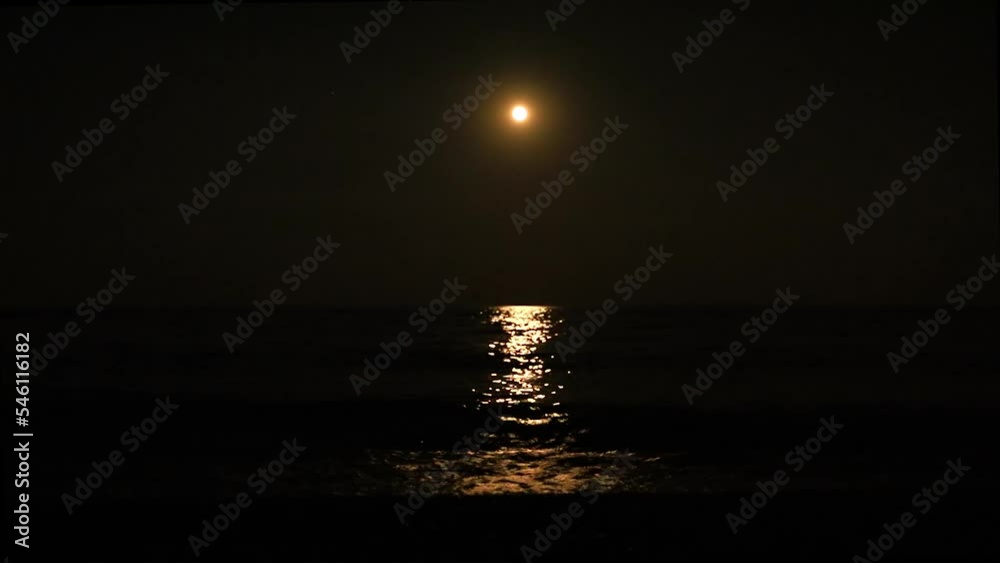 Full big yellow moon against the background of the starry sky over the ...