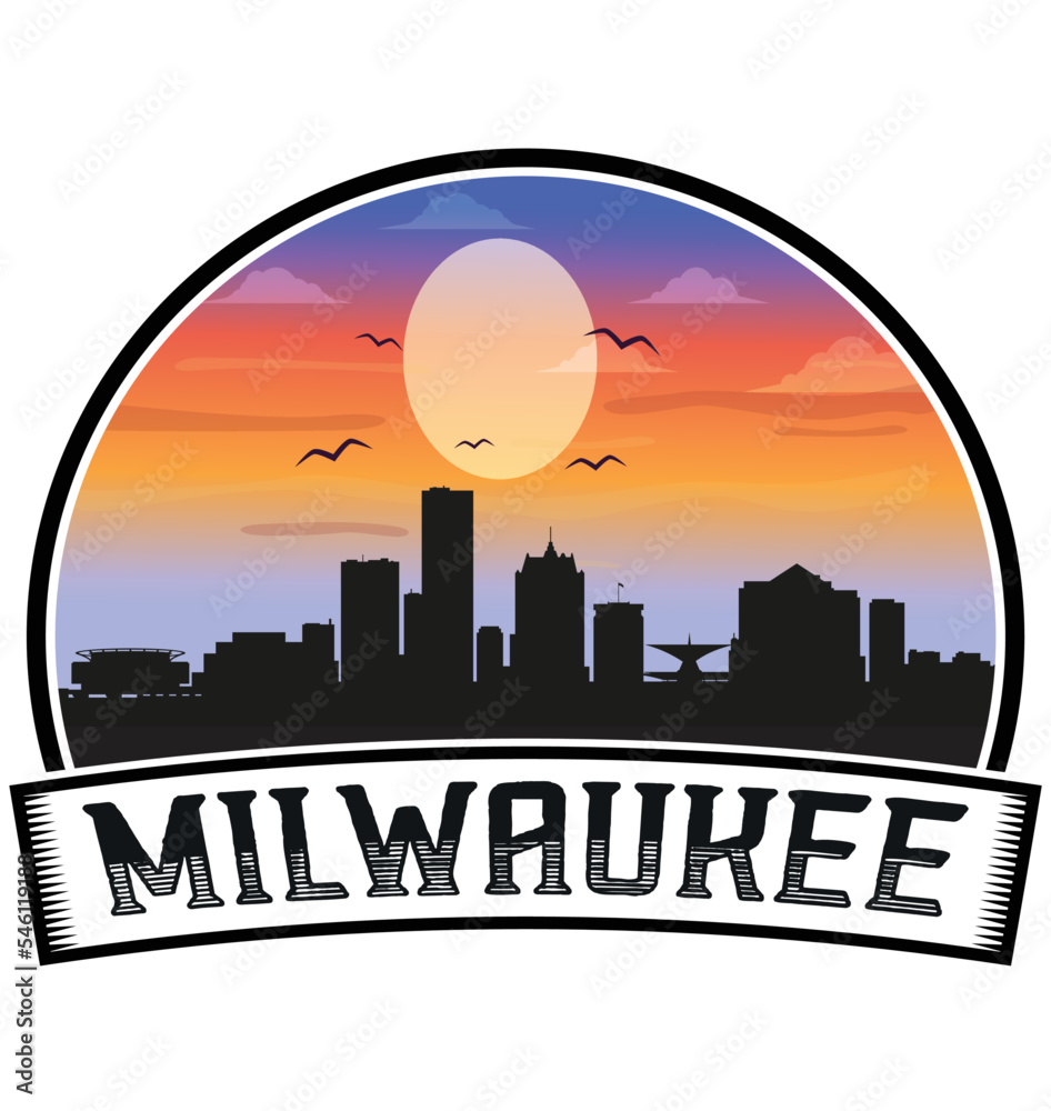 Milwaukee Wisconsin USA Skyline Sunset Travel Souvenir Sticker Logo ...