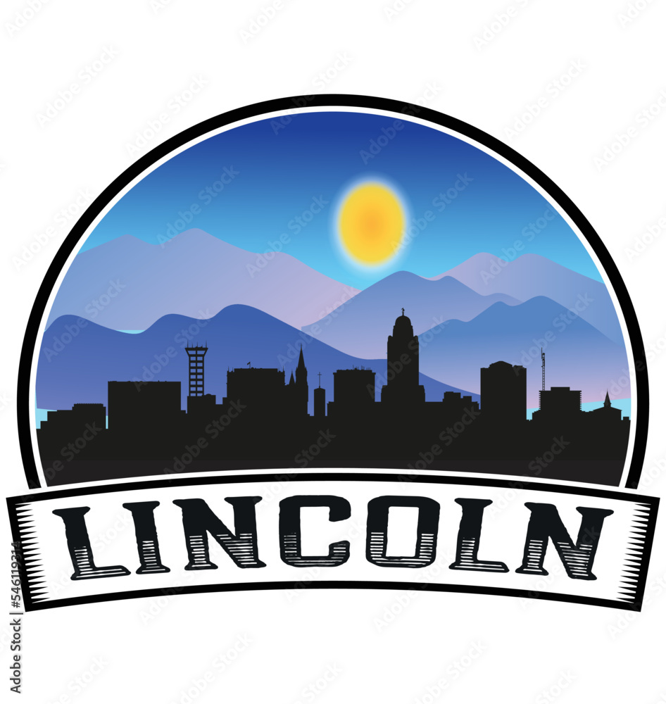 Lincoln Nebraska USA Skyline Sunset Travel Souvenir Sticker Logo Badge ...
