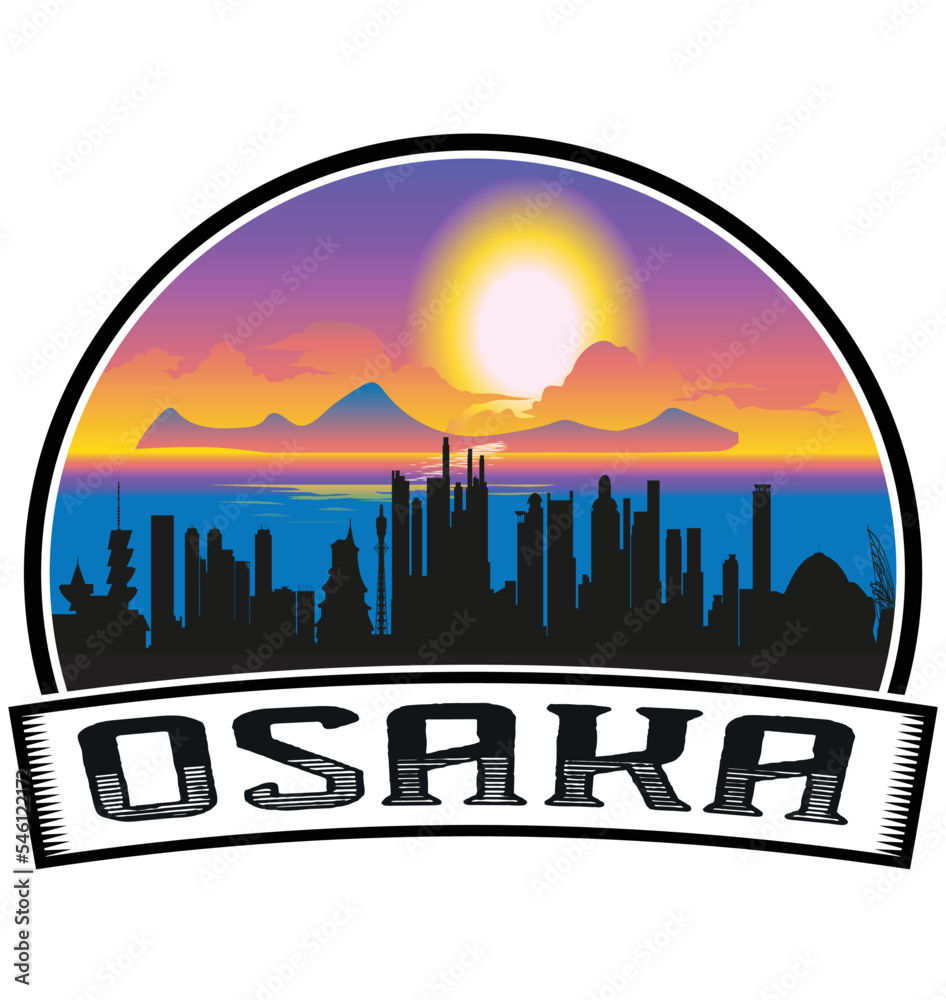 Osaka Japan Skyline Sunset Travel Souvenir Sticker Logo Badge Stamp ...