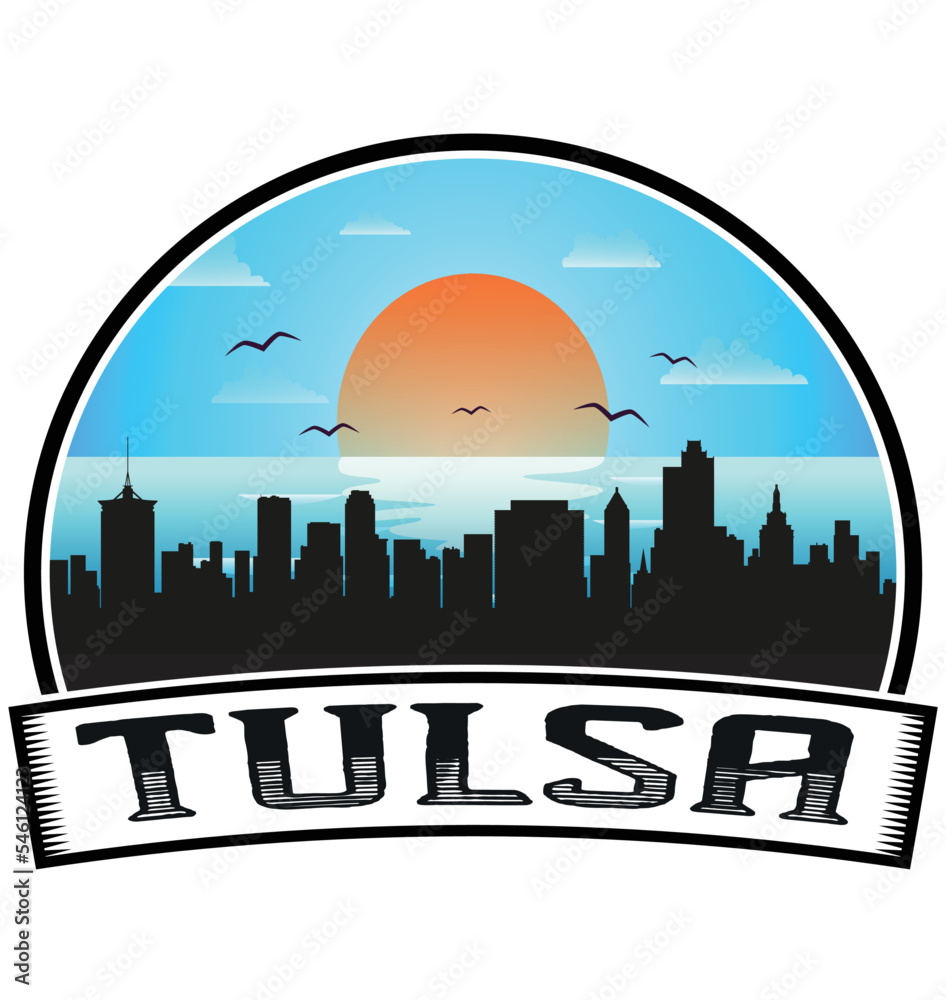 Tulsa Oklahoma USA Skyline Sunset Travel Souvenir Sticker Logo Badge ...