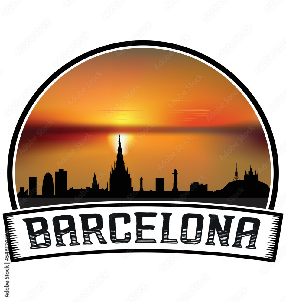 Barcelona Spain Skyline Sunset Travel Souvenir Sticker Logo Badge Stamp ...