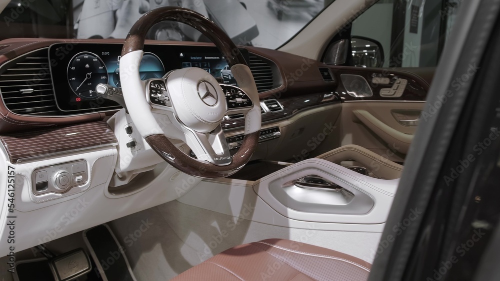 Electronic digital dashboard and steering wheel of newest Mercedes ...