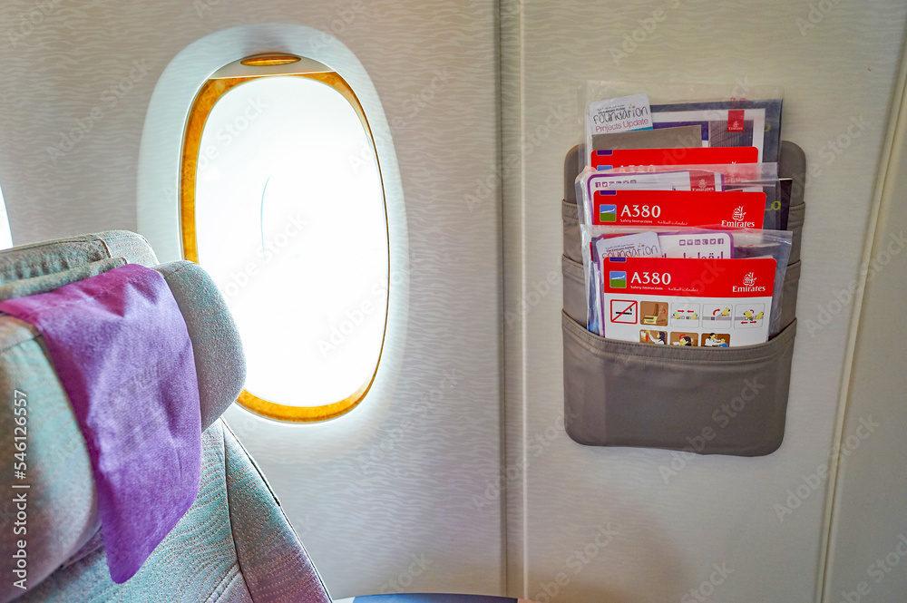 BANGKOK, THAILAND - SEPTEMBER 09, 2015: inside of Emirates Airbus A380 ...