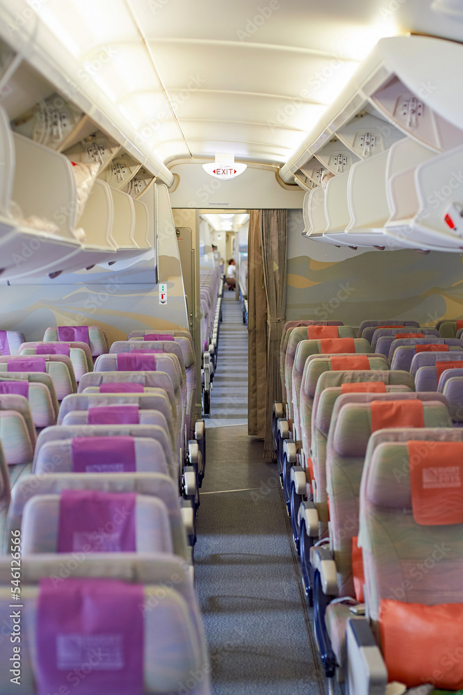 BANGKOK, THAILAND - SEPTEMBER 09, 2015: inside of Emirates Airbus A380 ...