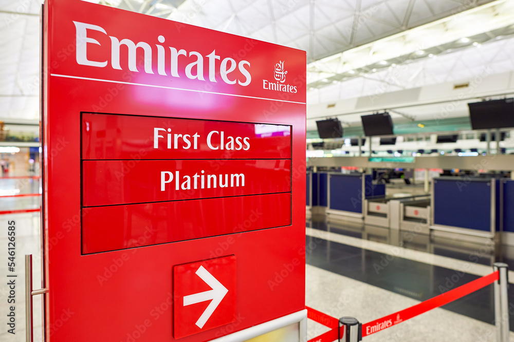HONG KONG - SEPTEMBER 09, 2015: design of Emirates check in counters at ...