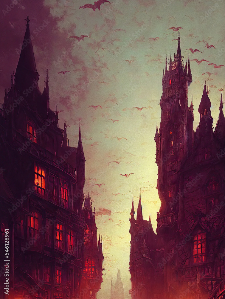 Halloween Ghost Dark Forest Pumpkin Lamps Castles. Fantasy Backdrop ...