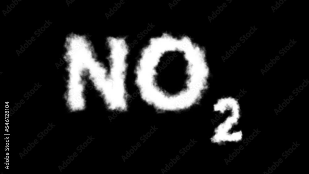 NO2 or Nitrogen Dioxide Molecule Symbol Smoke Cloud Text Effects Animation on Black Background ...