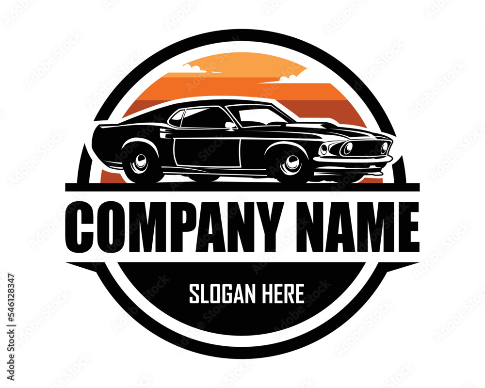 Old mustang car logo side view isolated on white background. vector ...