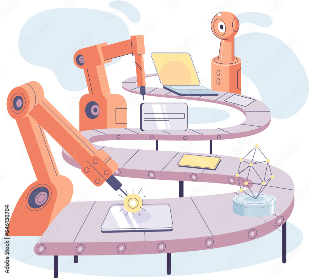 Manufacturing process at automated industry. Industrial conveyor with ...