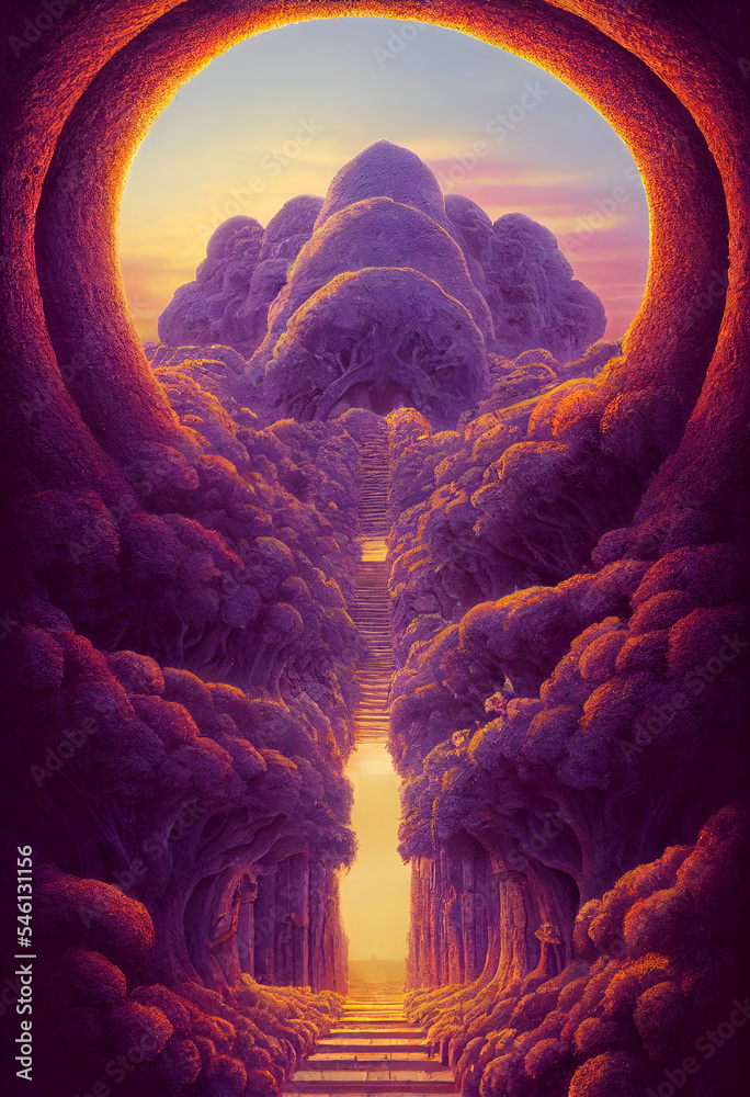 Digital Oil Painting. Magically a Illuminated Pathway to a Mystical ...