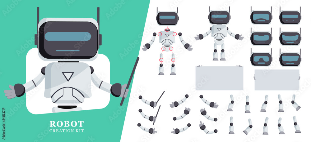 Robot Creator Kit Vector Set Design Robots Teacher Editable Character With Head Arms Legs And
