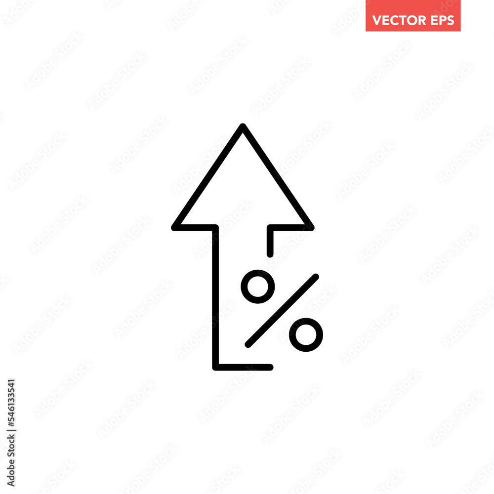 Black single percent rate up line icon, simple business flat design ...