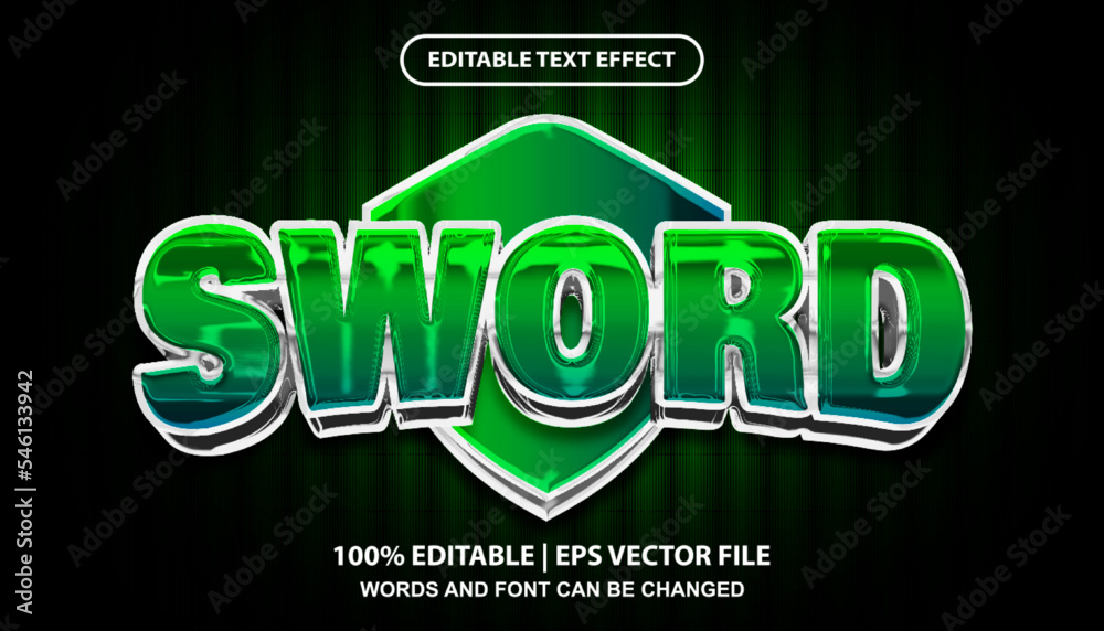 Sword editable text effect template, green gradient with glossy effect ...