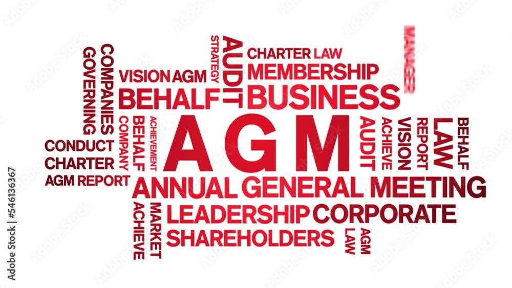 AGM - Annual General Meeting acronym animated tag word cloud;text ...