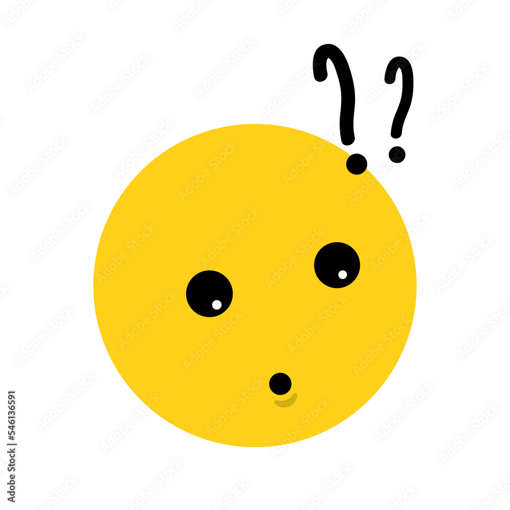 Yellow face of a surprised, confused and thinking character. Vector ...
