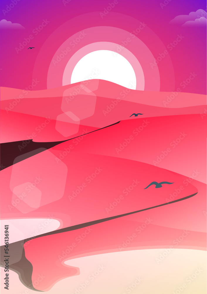 vertical background, flat illustration of a desert background, desert ...
