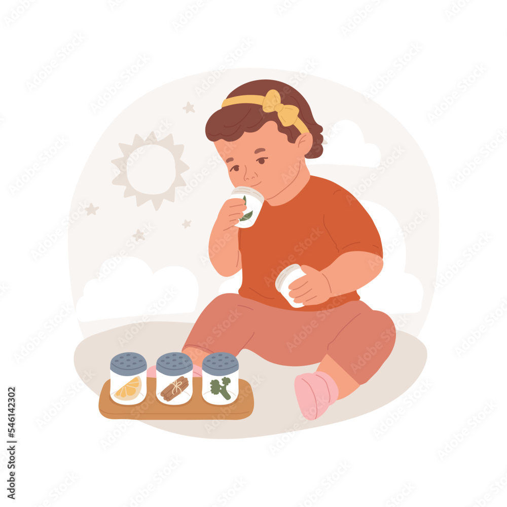Smelling Jars isolated cartoon vector illustration. Kid smelling ...