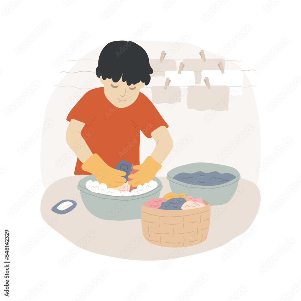 Washing clothes isolated cartoon vector illustration. Kid washing ...