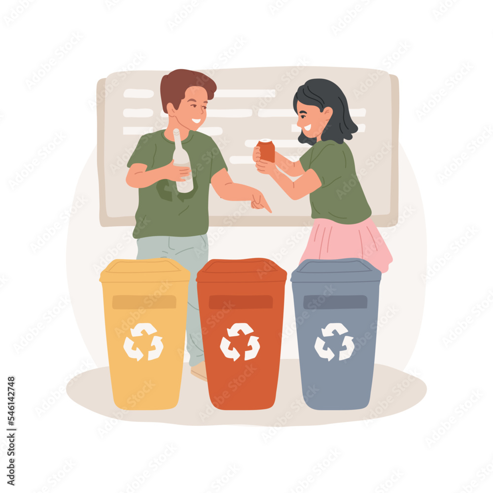 Environmental club isolated cartoon vector illustration. Recycling bins ...