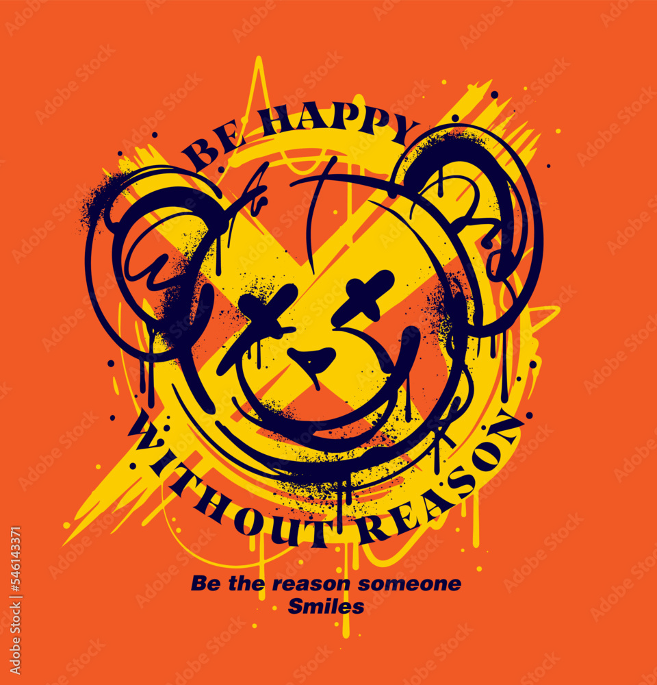graffiti teddy bear illustration with slogan in street art style Stock ...