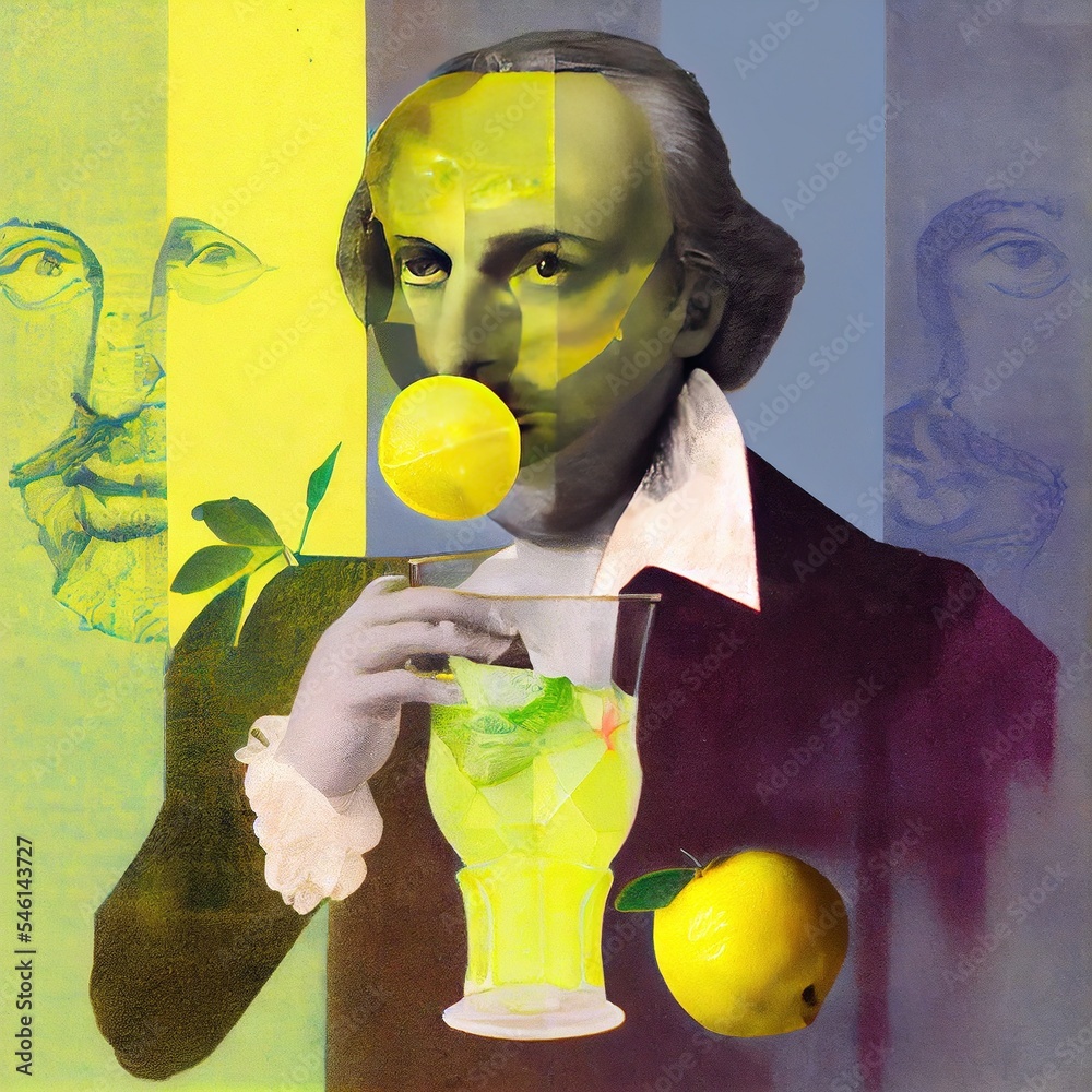 Shakespeare drinking lemonade illustration generated with Artificial ...