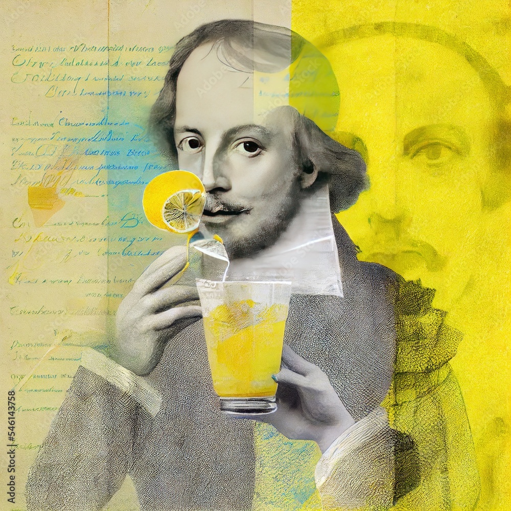 Shakespeare drinking lemonade illustration generated with Artificial ...