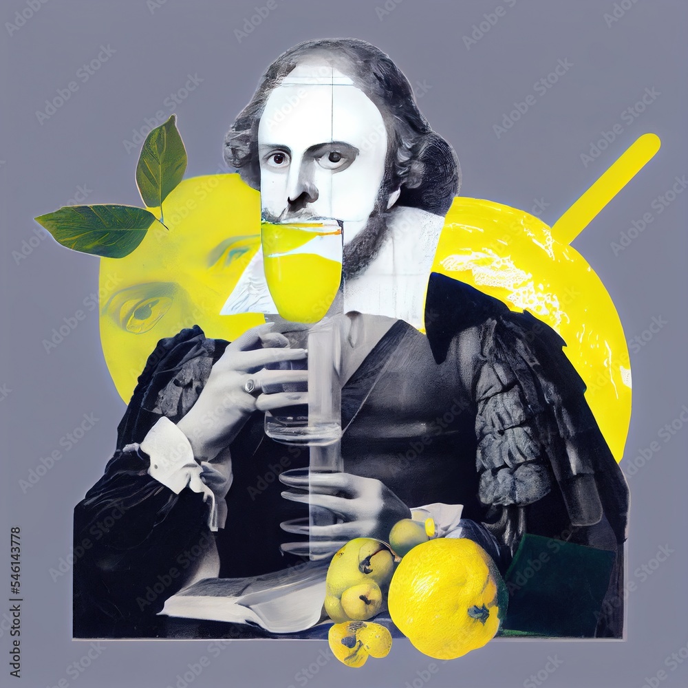 Shakespeare drinking lemonade illustration generated with Artificial ...
