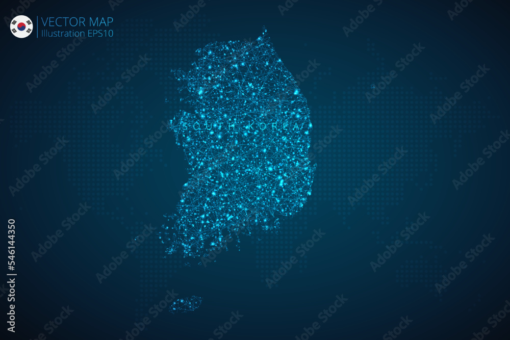 Map of South Korea modern design with abstract digital technology mesh ...