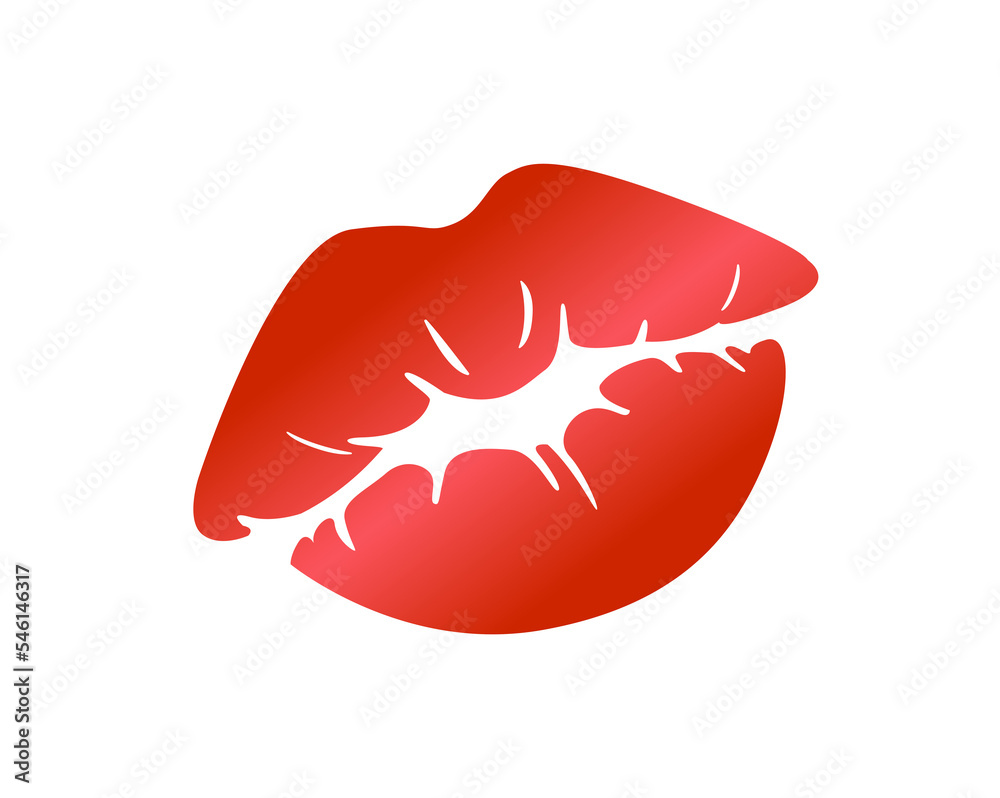 Gradient red kiss mark icon with bright lipstick on transparent ...