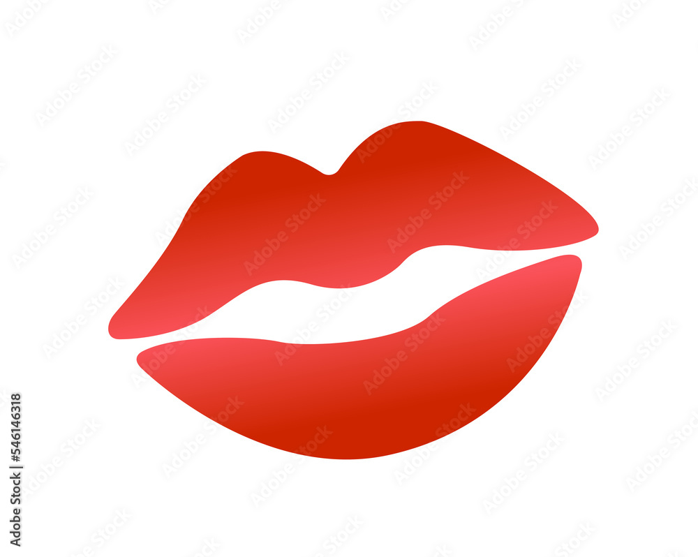 Gradient red kiss mark icon with bright lipstick on transparent ...