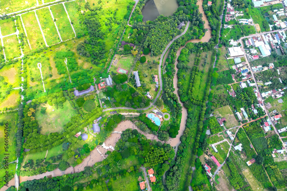 Aerial view of Eco-tourism area in Dong Nai, Vietnam. A weekend getaway ...
