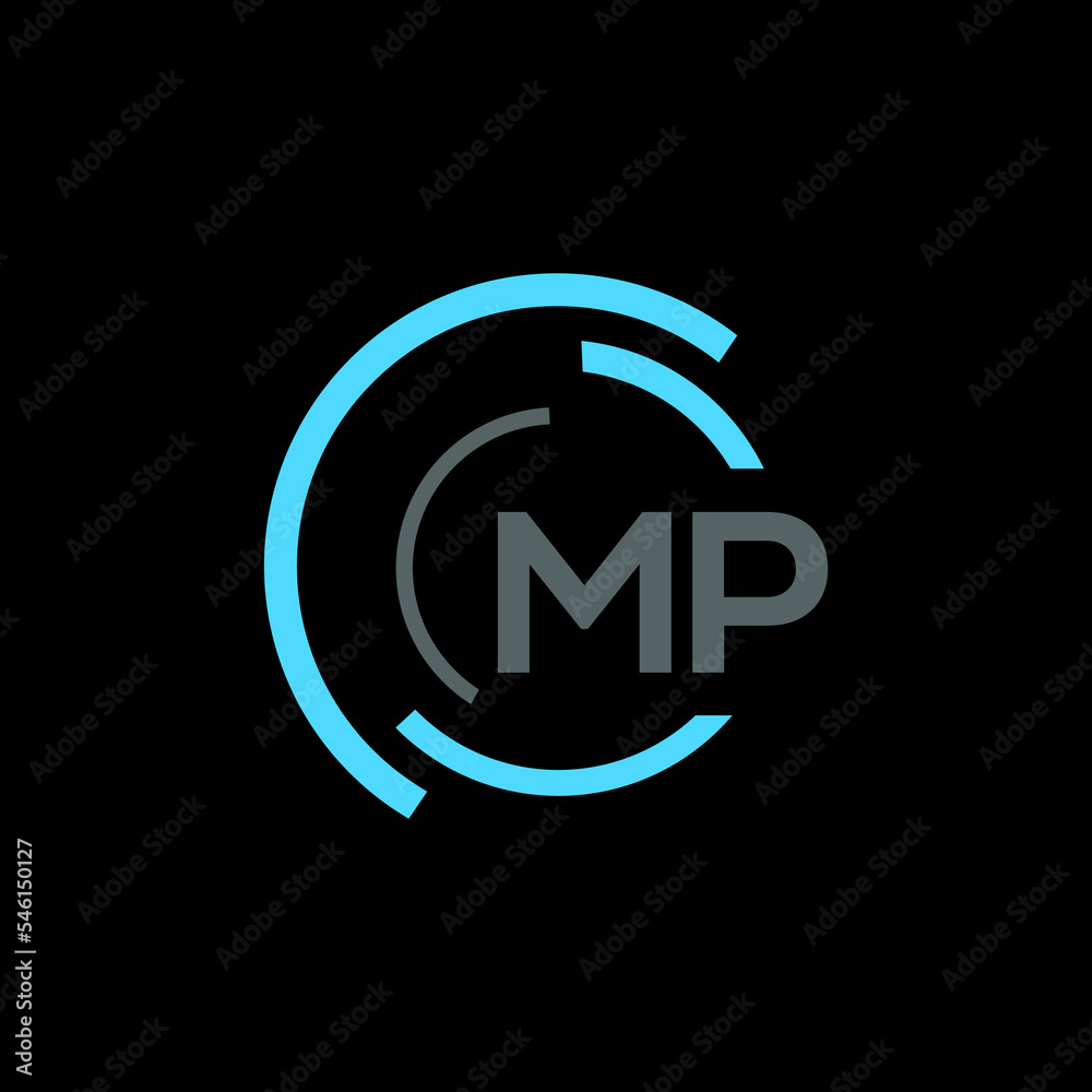 MP logo monogram isolated on circle element design template, MP letter logo design on black ...