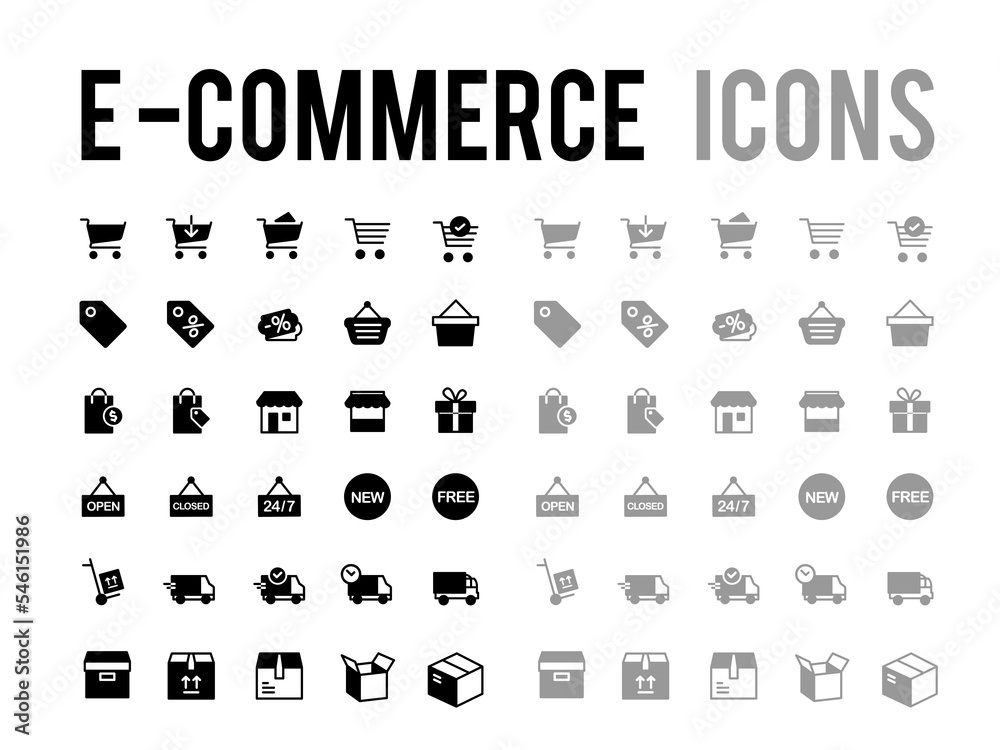 E-commerce online shopping and delivery icon set on transparent ...
