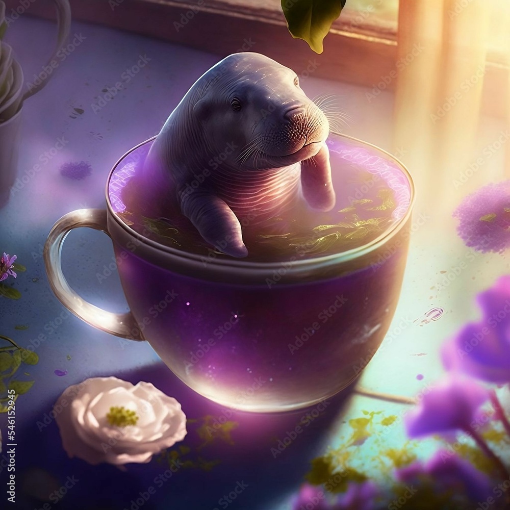 Manatee in a Teacup Full of Purple Lavender Tea | Created Using ...