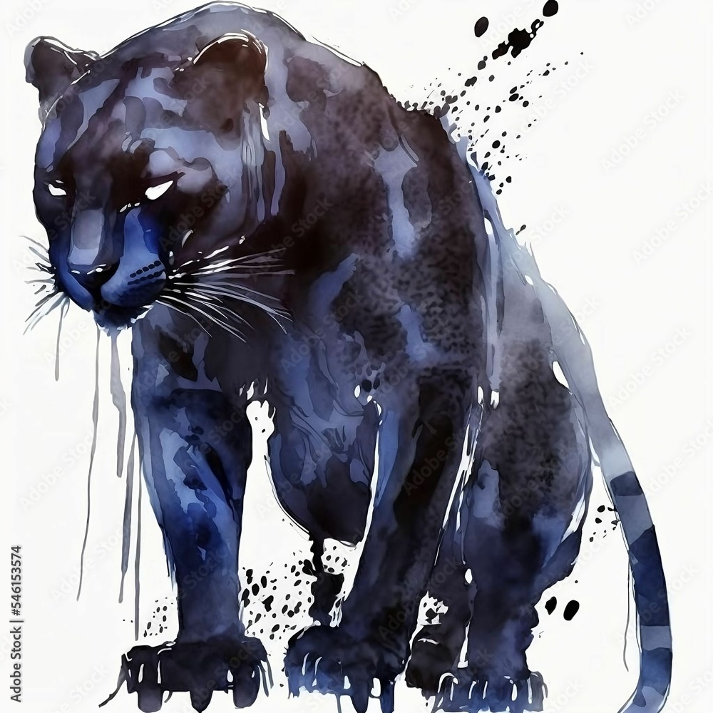 Watercolor Black Panther with Splatters and Dripping Paint | Created ...